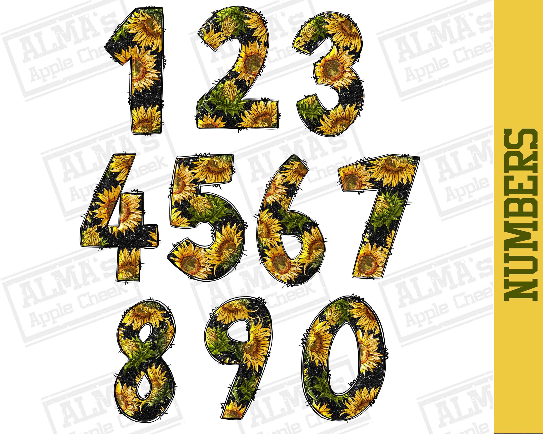 Sunflower Alphabet Thumbnail Png Files Bundle, Sunflower Doodle Letters ...