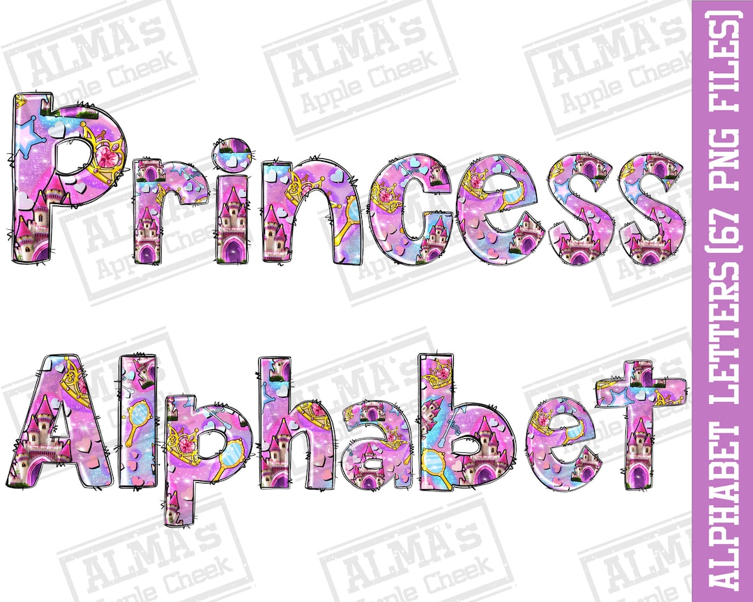 Princess Alphabet Bundle Png, Princess Doodle Letters Png, Princess ...