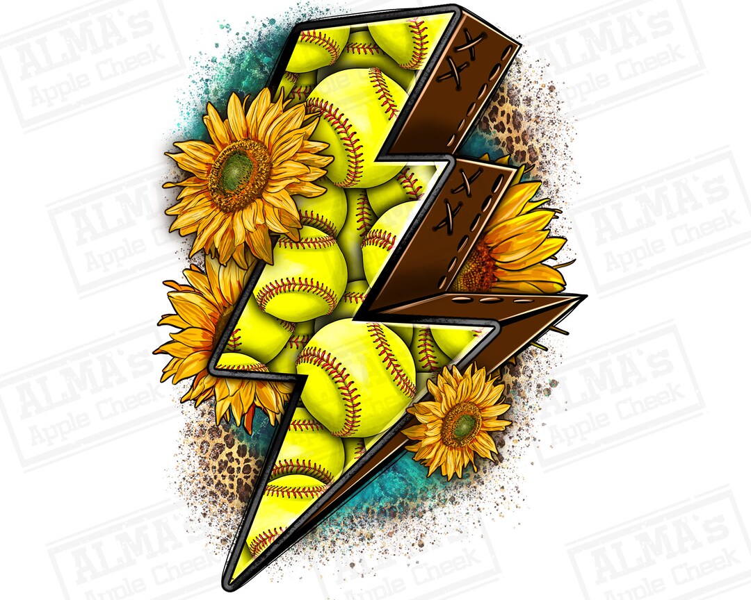 Softball Lightning Bolt Png Sublimation Design Download, Softball Png ...