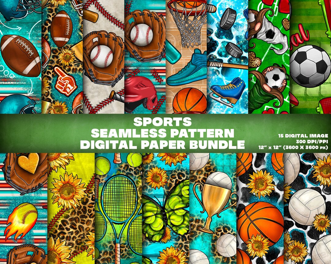 15 Digital Paper, Sports Seamless Pattern, Digital Paper Bundle Png ...