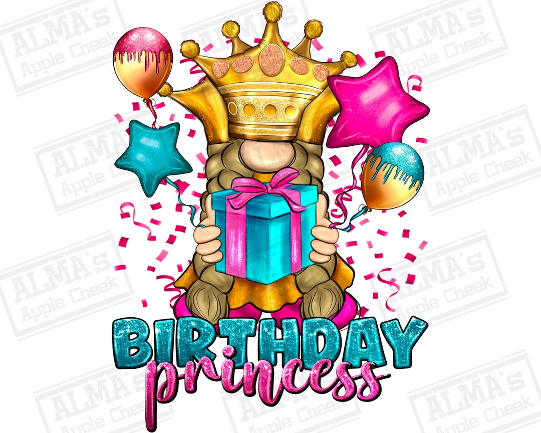 Birthday Princess Gnome With Gift Png Sublimation Design Download, Cute ...