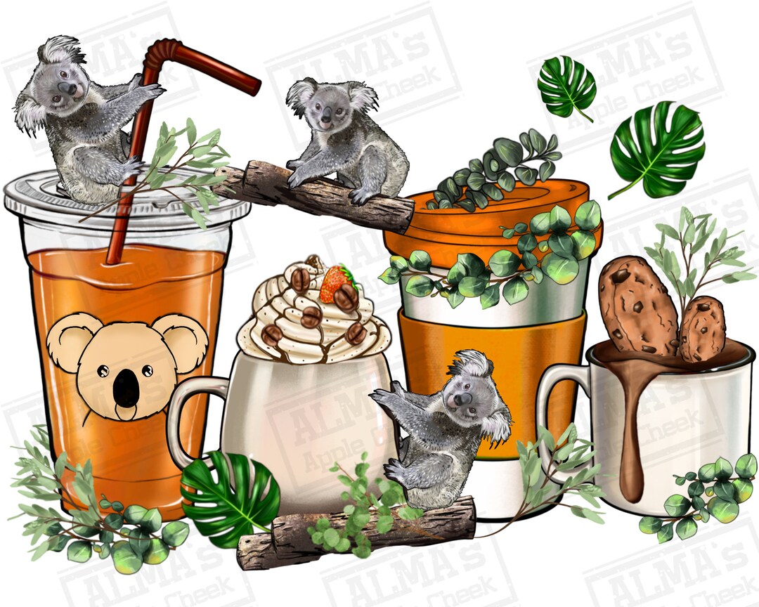 Koala Coffee Cups Png Sublimation Design Download, Coffee Love Png ...