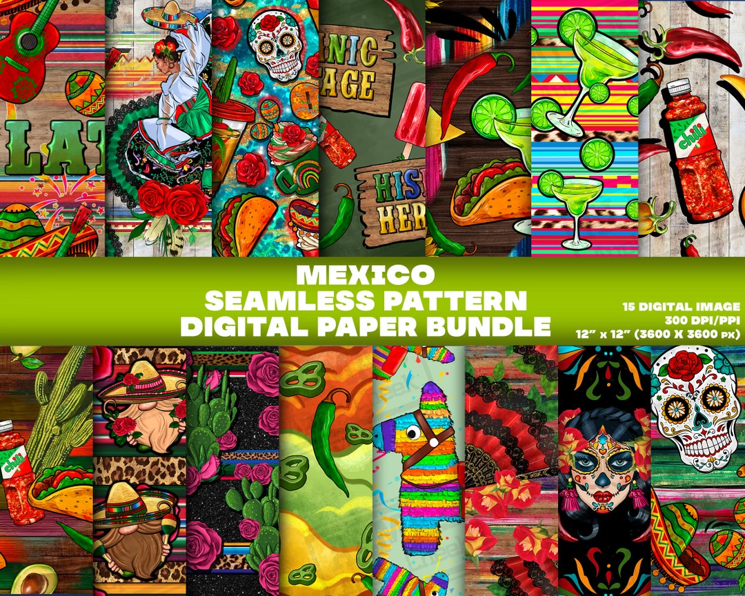 15 Digital Paper, Mexico Seamless Pattern Digital Paper Bundle Png ...