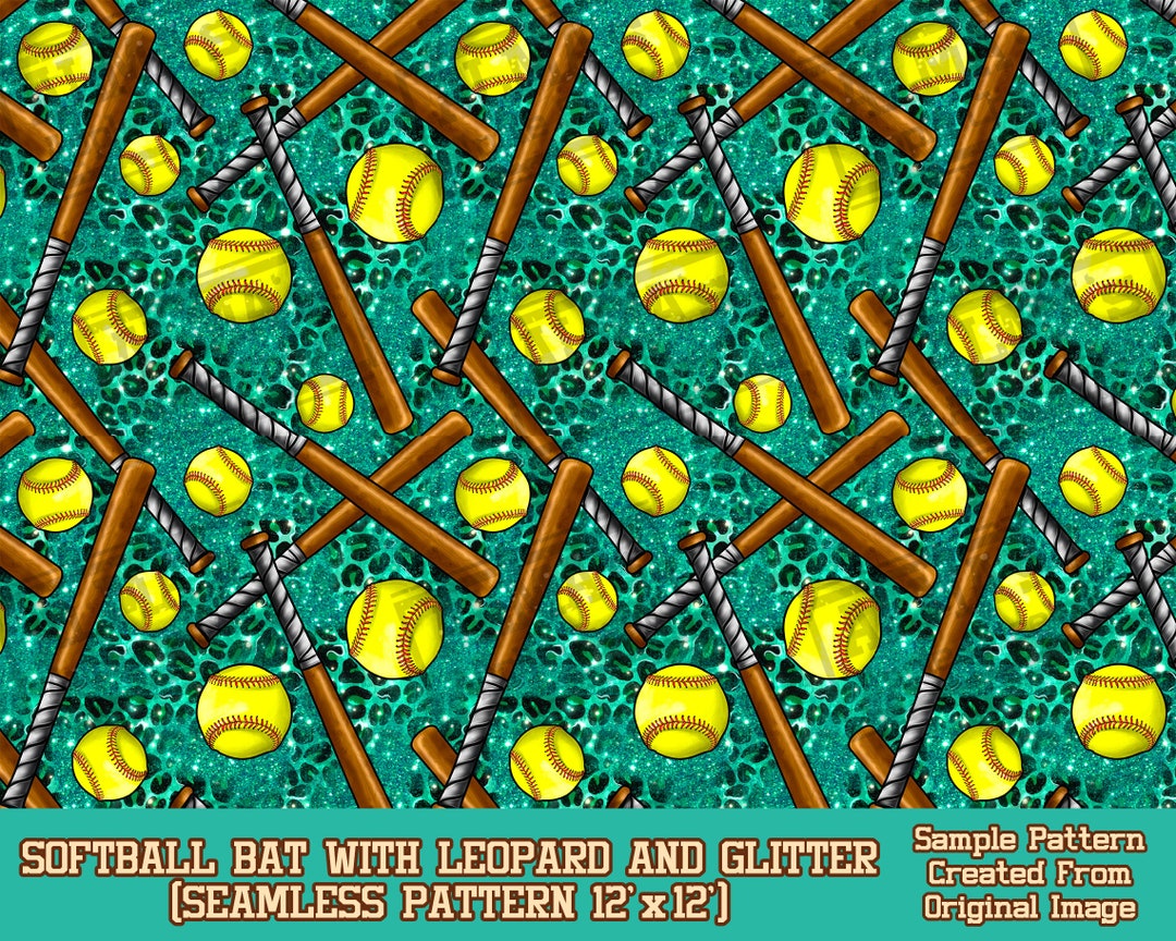 Softball Bat Seamless Pattern Digital Paper, Softball Digital Seamless ...
