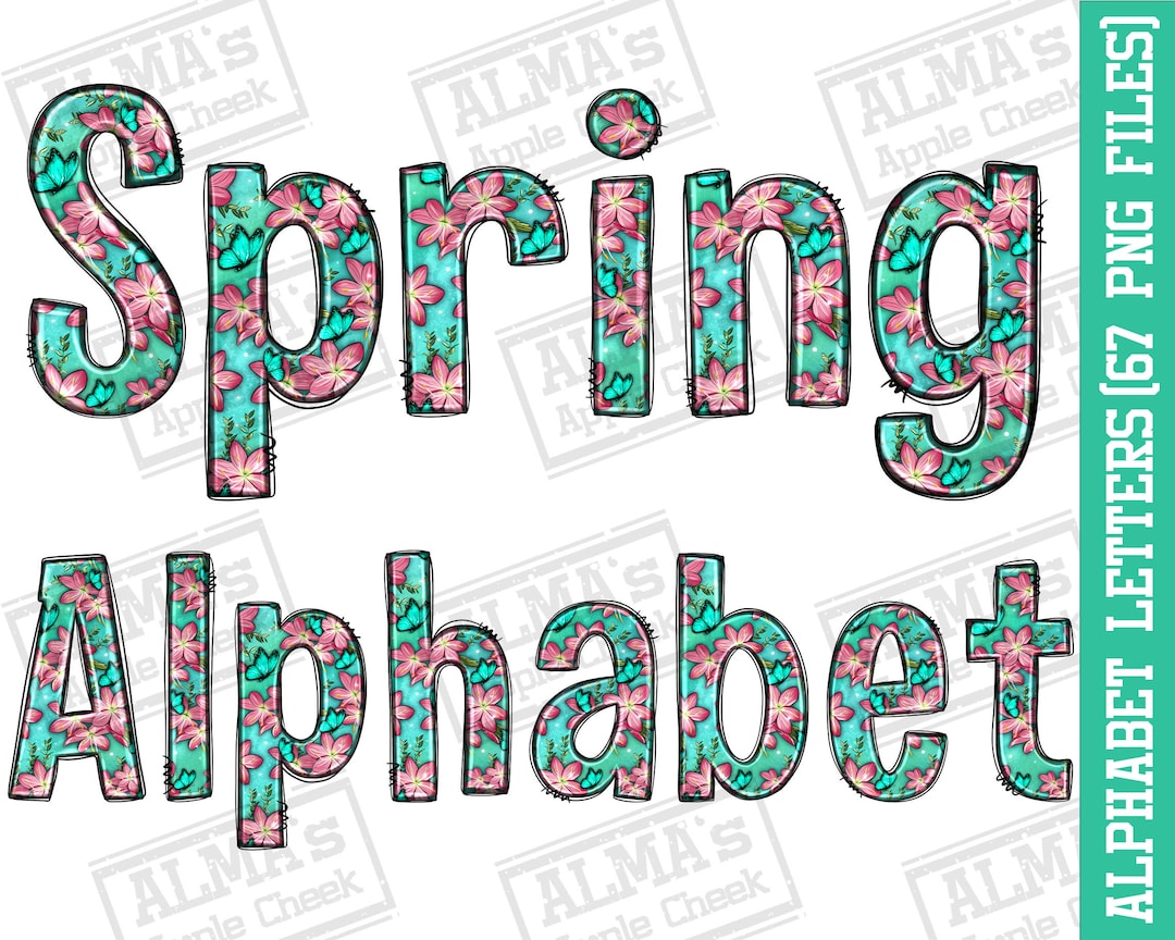 Spring Alphabet Bundle Png, Spring Doodle Letters Png, Spring Letters ...