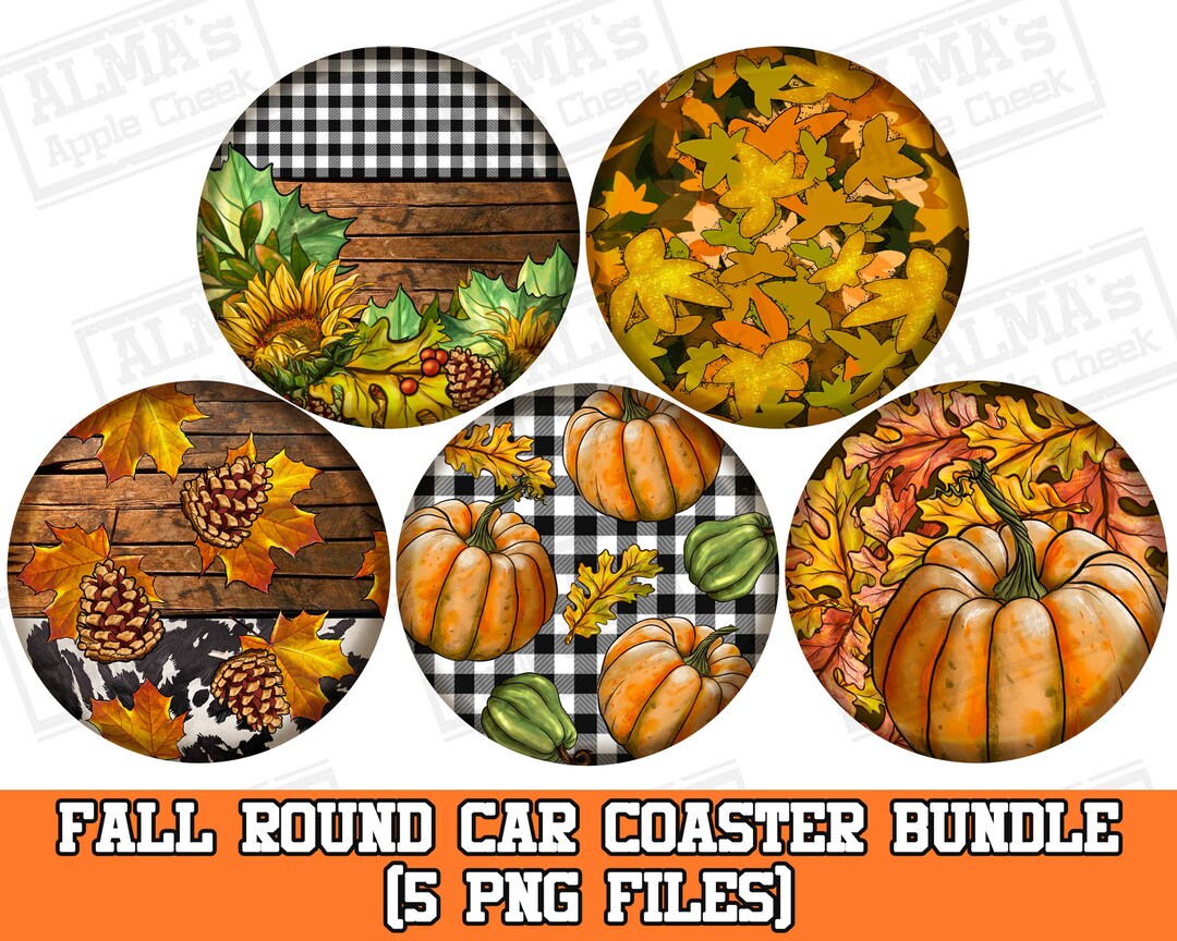 Fall Car Coaster Png Sublimation Design Bundle, Hello Fall Png, Pumpkin ...