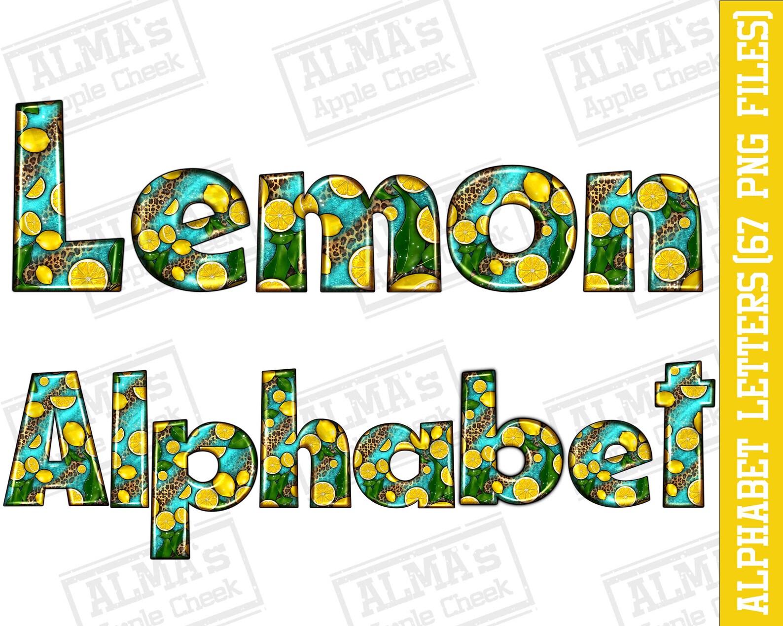 Lemon Alphabet Bundle Png, Lemon Doodle Letters Png, Lemon Letters Png ...
