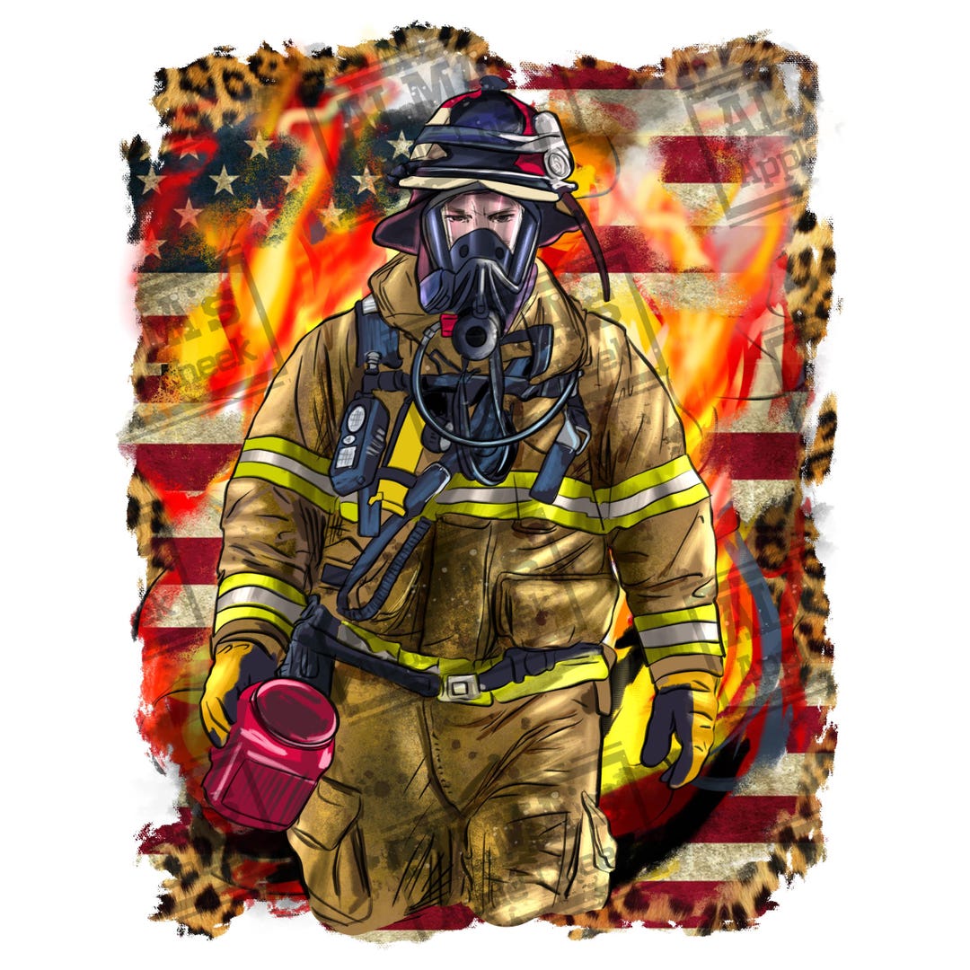 Firefighter Fire and American Flag Png Sublimation Design Download, 4th ...