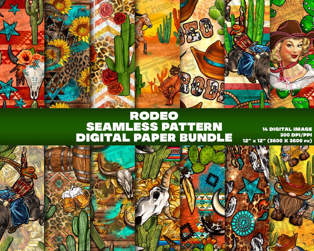 14 Digital Paper, Rodeo Seamless Pattern Digital Paper Bundle Png ...