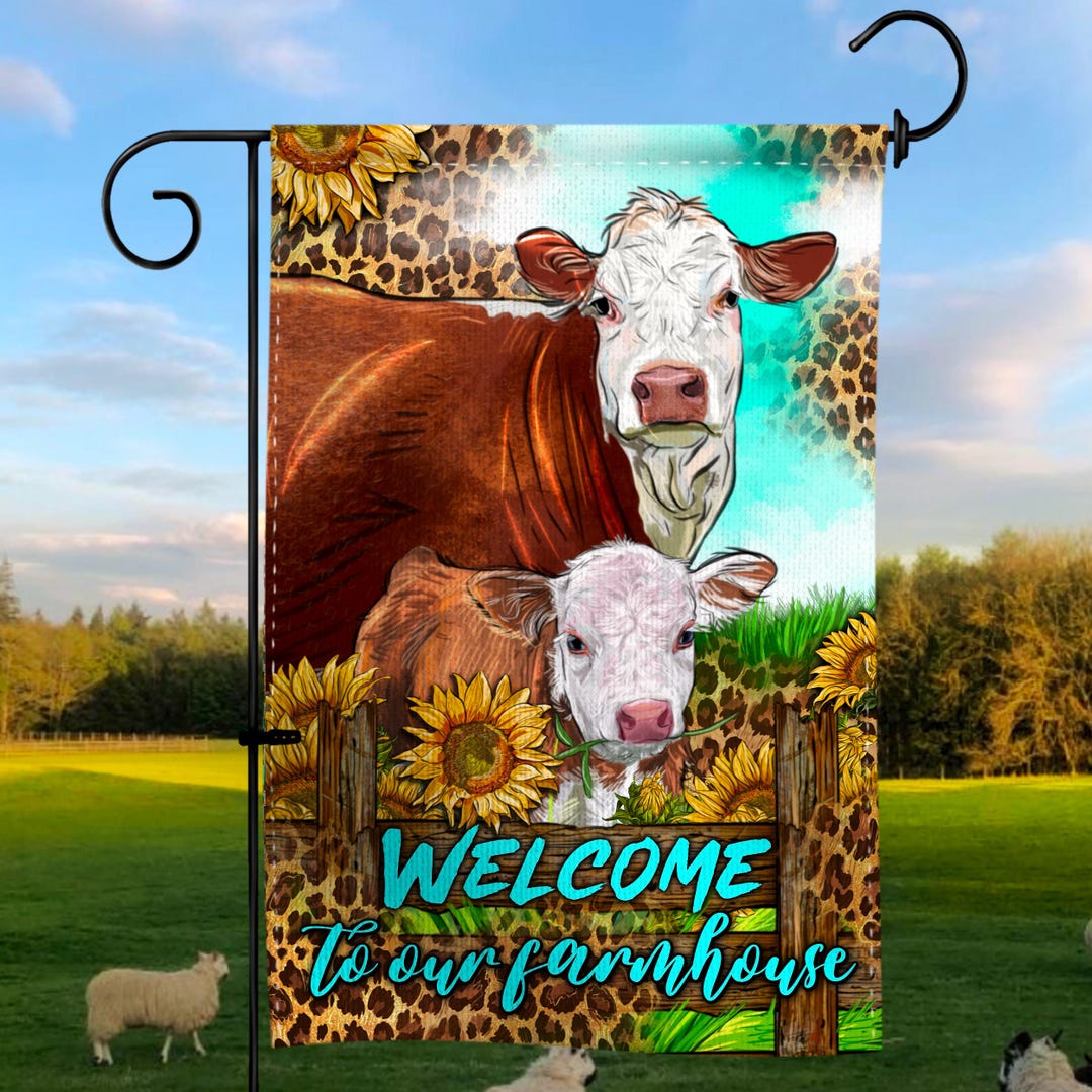 Hereford Cow and Calf Garden Flag Png Sublimation Design Download ...