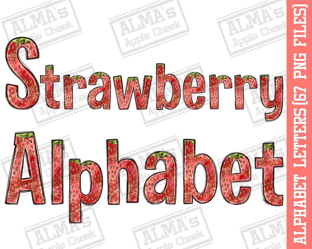 Strawberry Alphabet Thumbnail Png Files Bundle, Strawberry Doodle ...