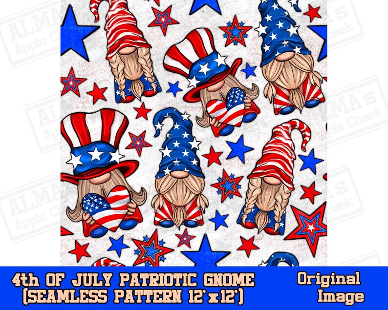 4th of July Patriotic Gnome Seamless Pattern Digital Paper - Etsy
