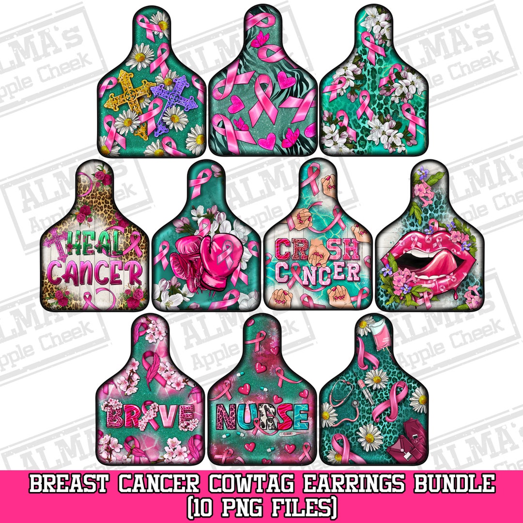 Breast Cancer Cow Tag Png Sublimation Design Bundle, Western Cow Tag ...