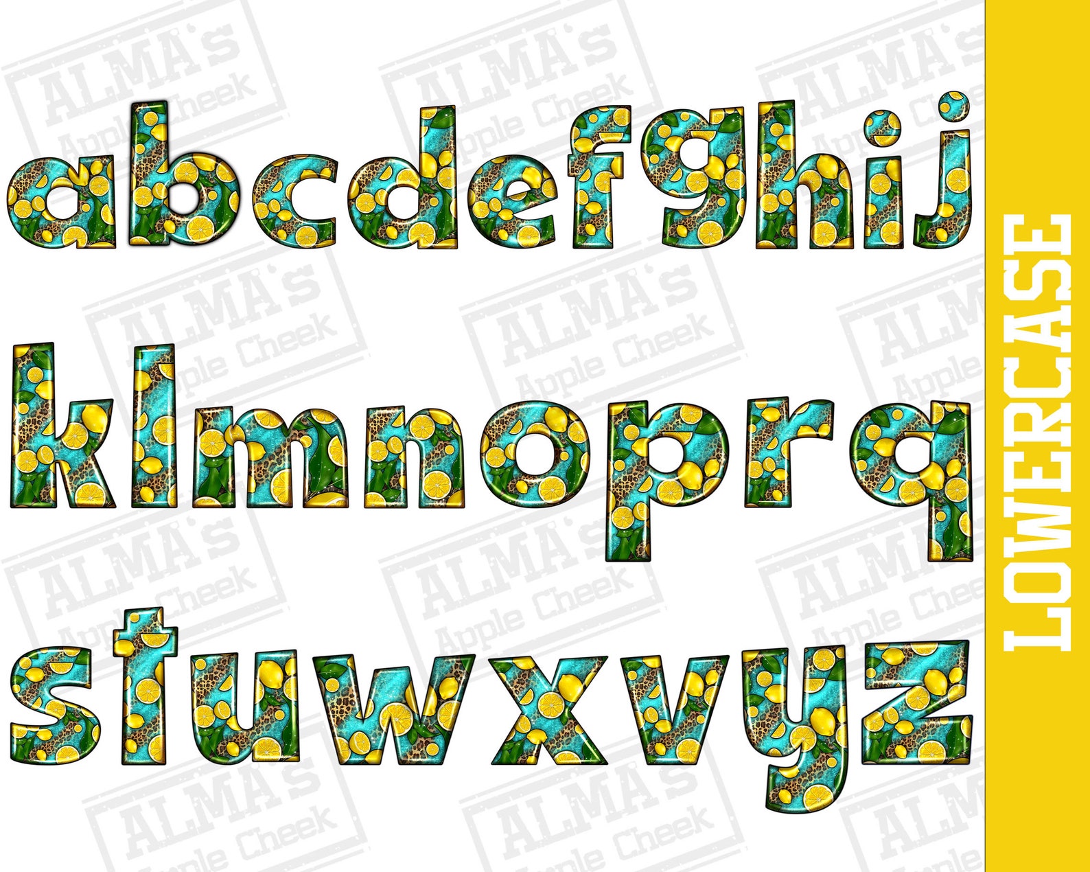 Lemon Alphabet Bundle Png, Lemon Doodle Letters Png, Lemon Letters Png ...