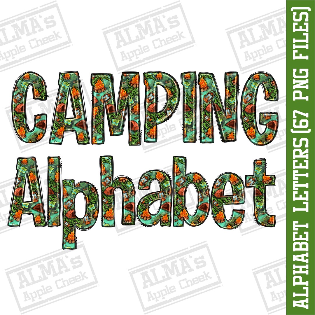 Camping Alphabet Bundle Png, Camping Doodle Letters Png, Camping ...