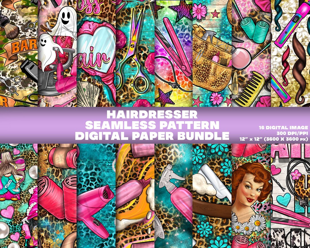 Hairdresser Seamless Pattern Bundle, 16 Hairdresser Seamless Patern Png ...