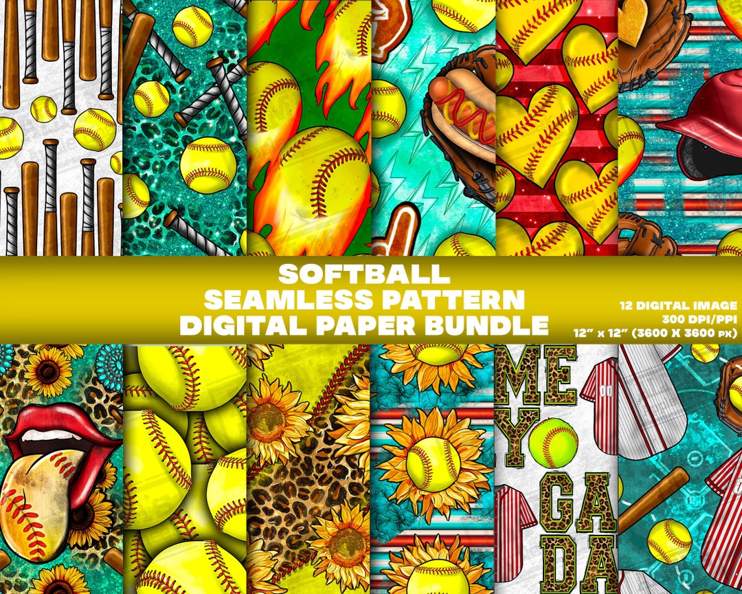 12 Digital Paper, Softball Seamless Pattern Digital Paper Bundle Png ...
