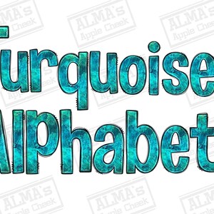 Turquoise Alphabet Thumbnail Png Files Bundle, Turquoise Doodle Letters ...