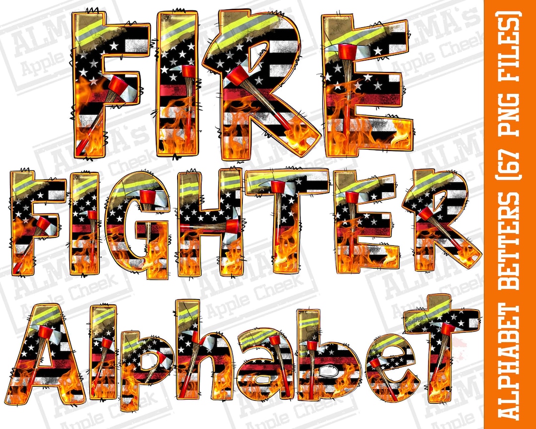 Firefighter Alphabet Png Files Bundle, Firefighter Doodle Letters Png ...