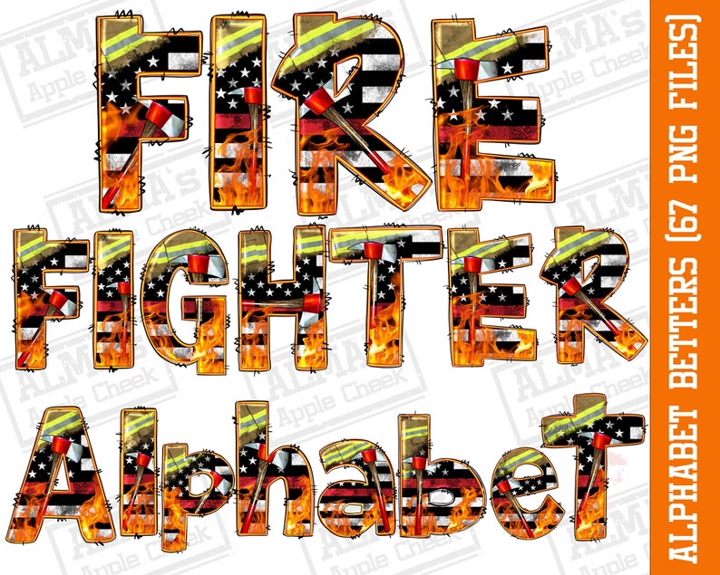 Firefighter Alphabet Png Files Bundle, Firefighter Doodle Letters Png ...