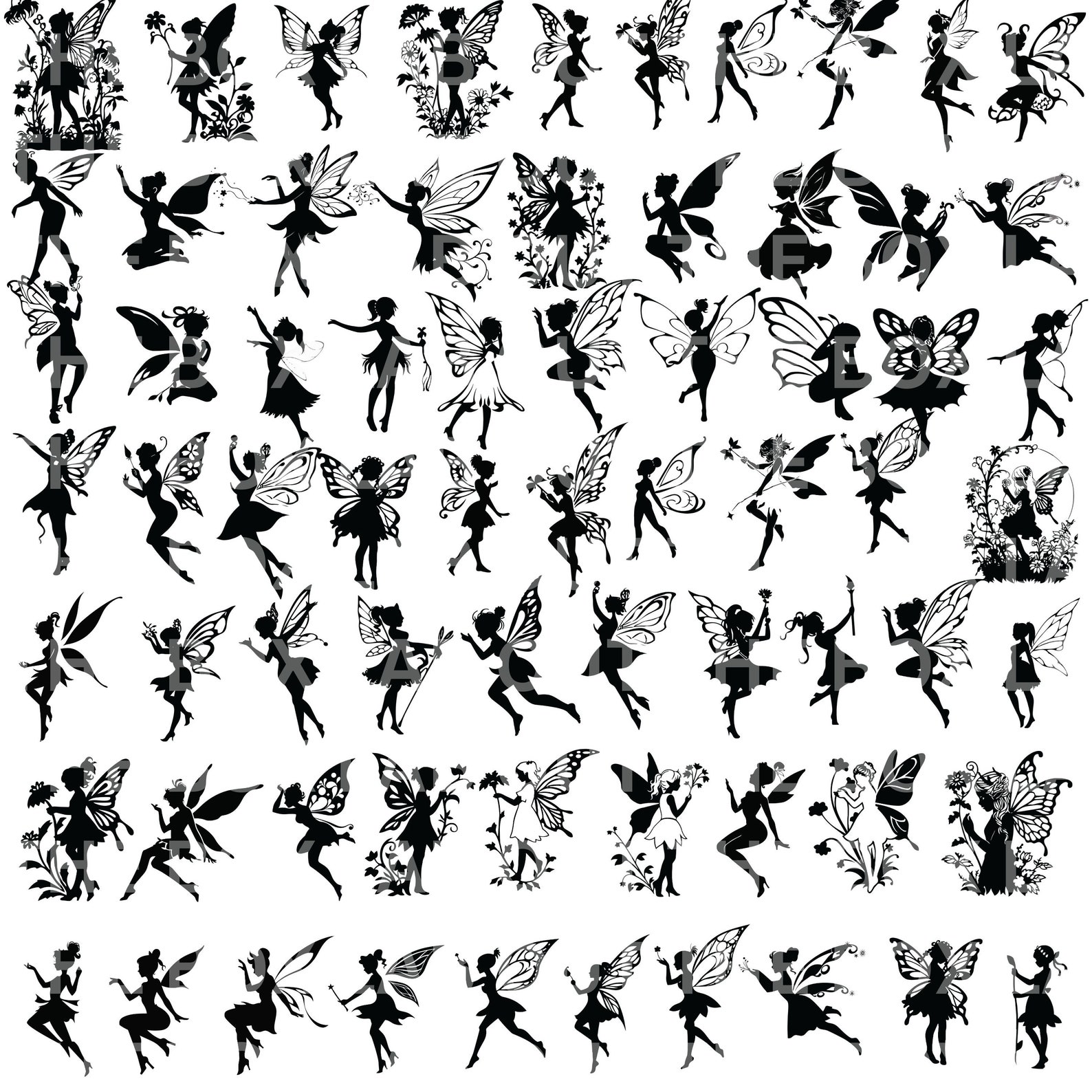 FAIRY SILHOUETTE SVG Megapack, Fairy Silhouette Bundle, Fairy Clipart ...