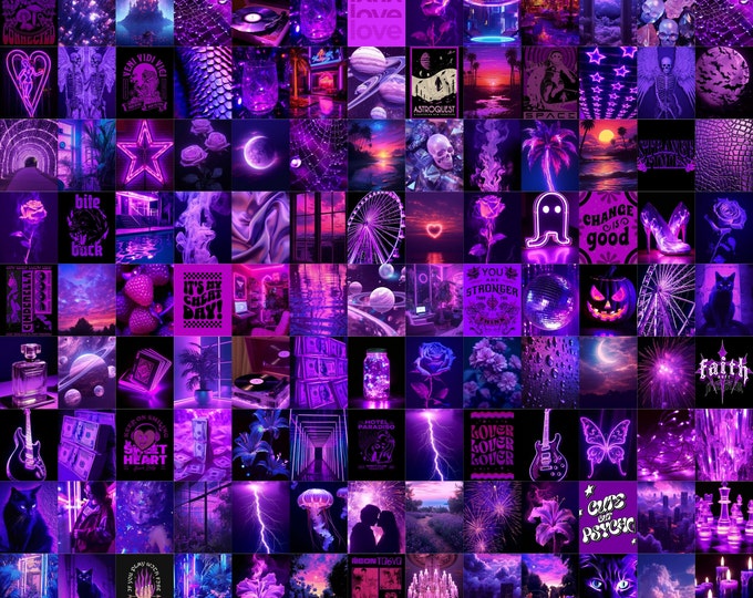 75 PCS Purple Aesthetic Collage Kit Purple Wall Art Purple Decor ...