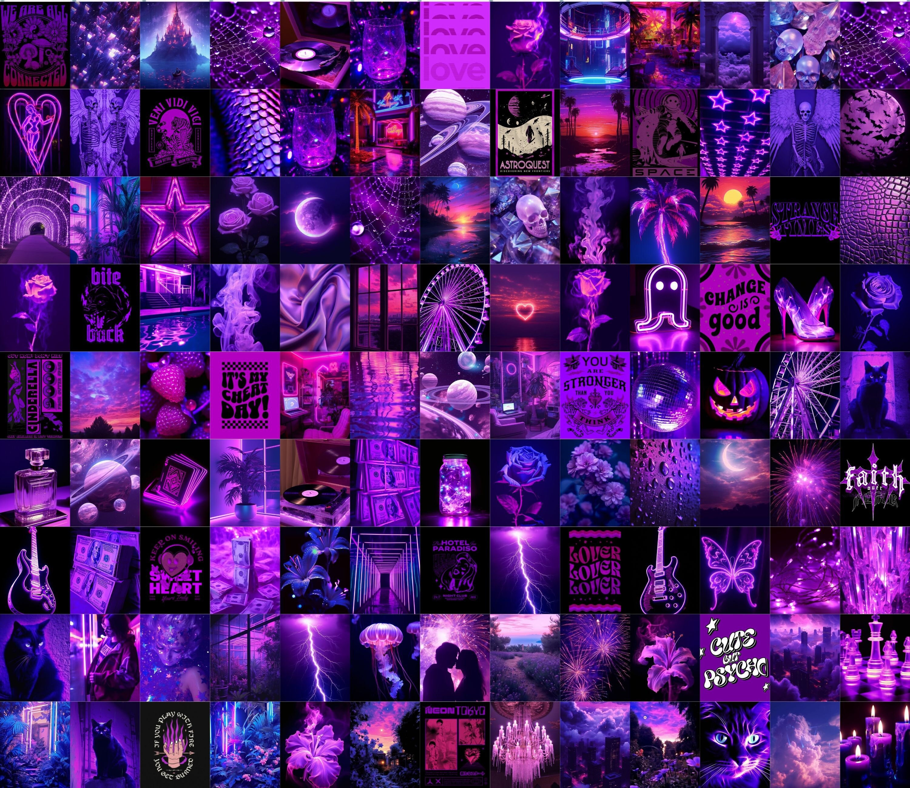 Collage Kit Purple Neon Poster Digital Download 150 Pictures And Images