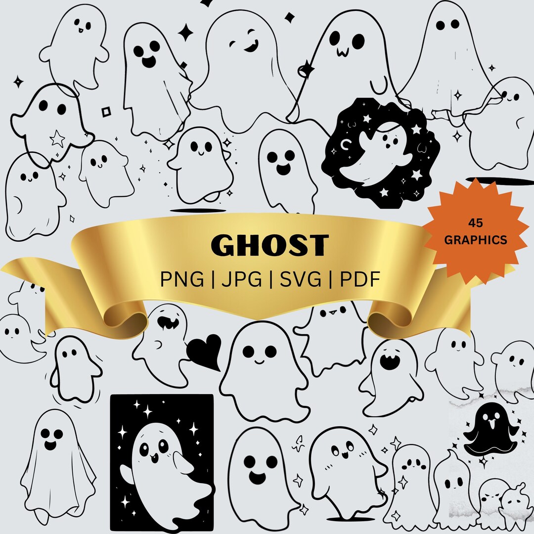 Ghost Svg, Png, Jpg, Pdf 45 Bundle Cute Kawaii Spooky Ghost Halloween ...