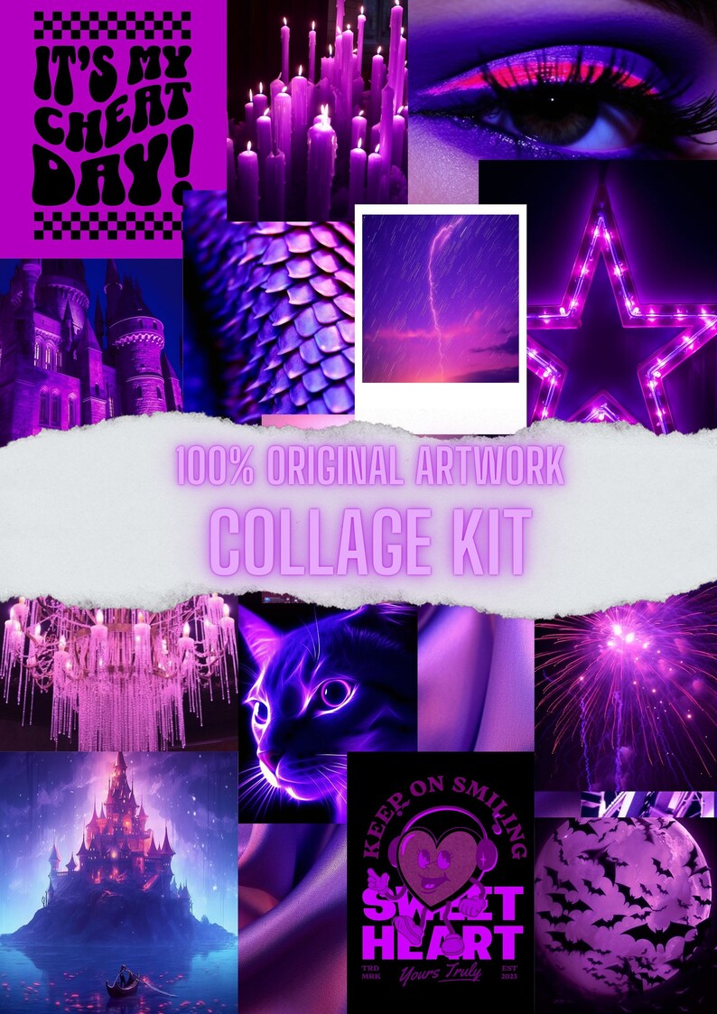 Collage Kit Purple Neon Poster Digital Download 150 Pictures And Images