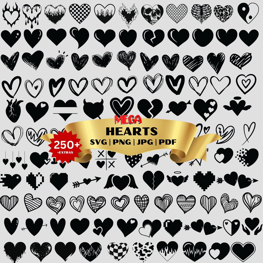 HEART MEGA BUNDLE, Svg, Doodle Heart, Hand Drawn Heart Svg, Heart ...