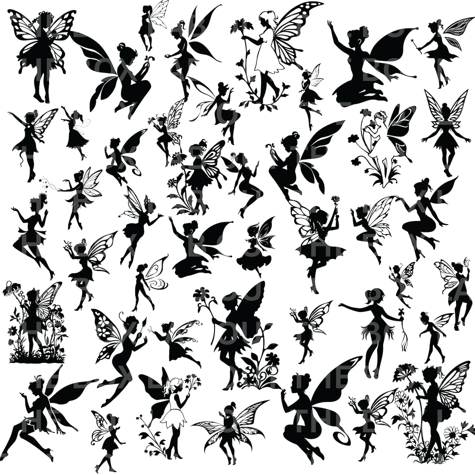 FAIRY SILHOUETTE SVG Megapack, Fairy Silhouette Bundle, Fairy Clipart ...