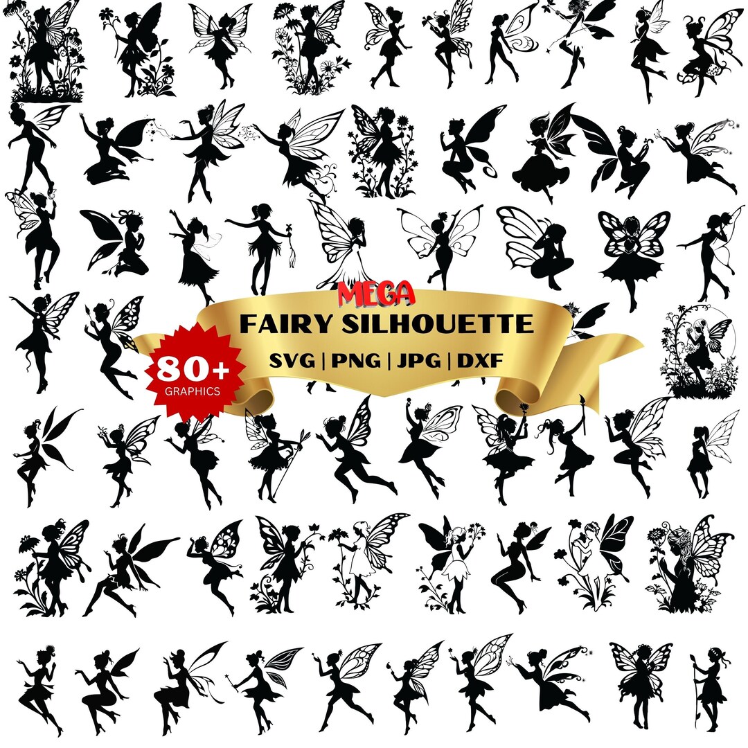 FAIRY SILHOUETTE SVG Megapack, Fairy Silhouette Bundle, Fairy Clipart ...