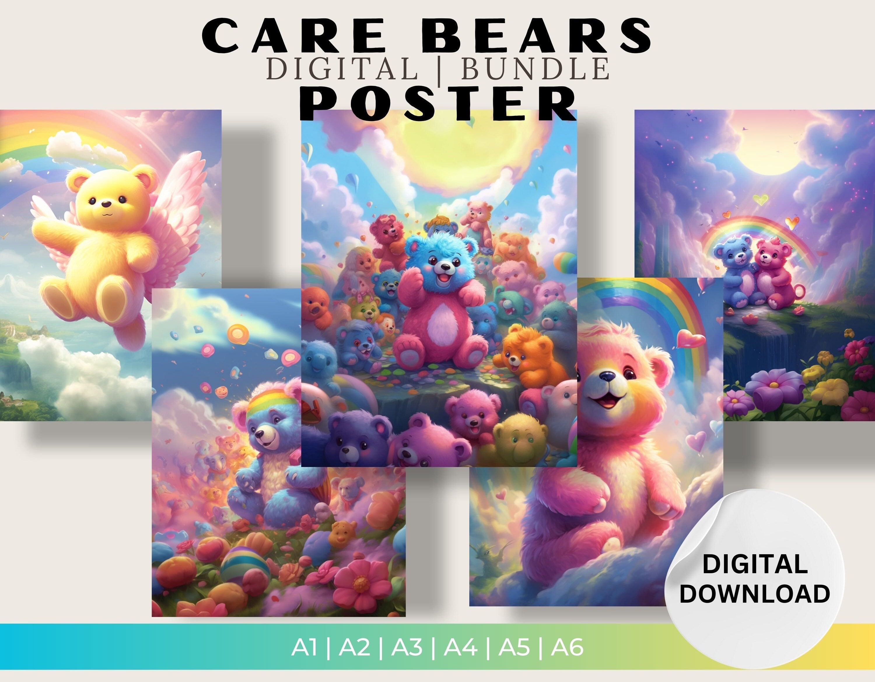 Teddy Bear Wall Art | CARE BEARS POSTER Fan Art Digital Poster Set ...