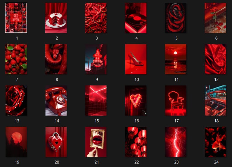 WALL COLLAGE KIT - Red Neon Aesthetic - 100 Piece - Custom 100% ...