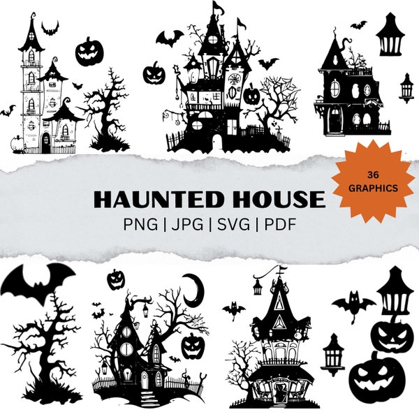 Haunted House Silhouette Clip Art - Etsy