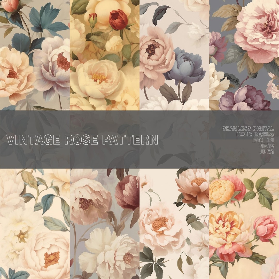 Vintage Rose Seamless Pattern Designs - 8 Pcs - Etsy