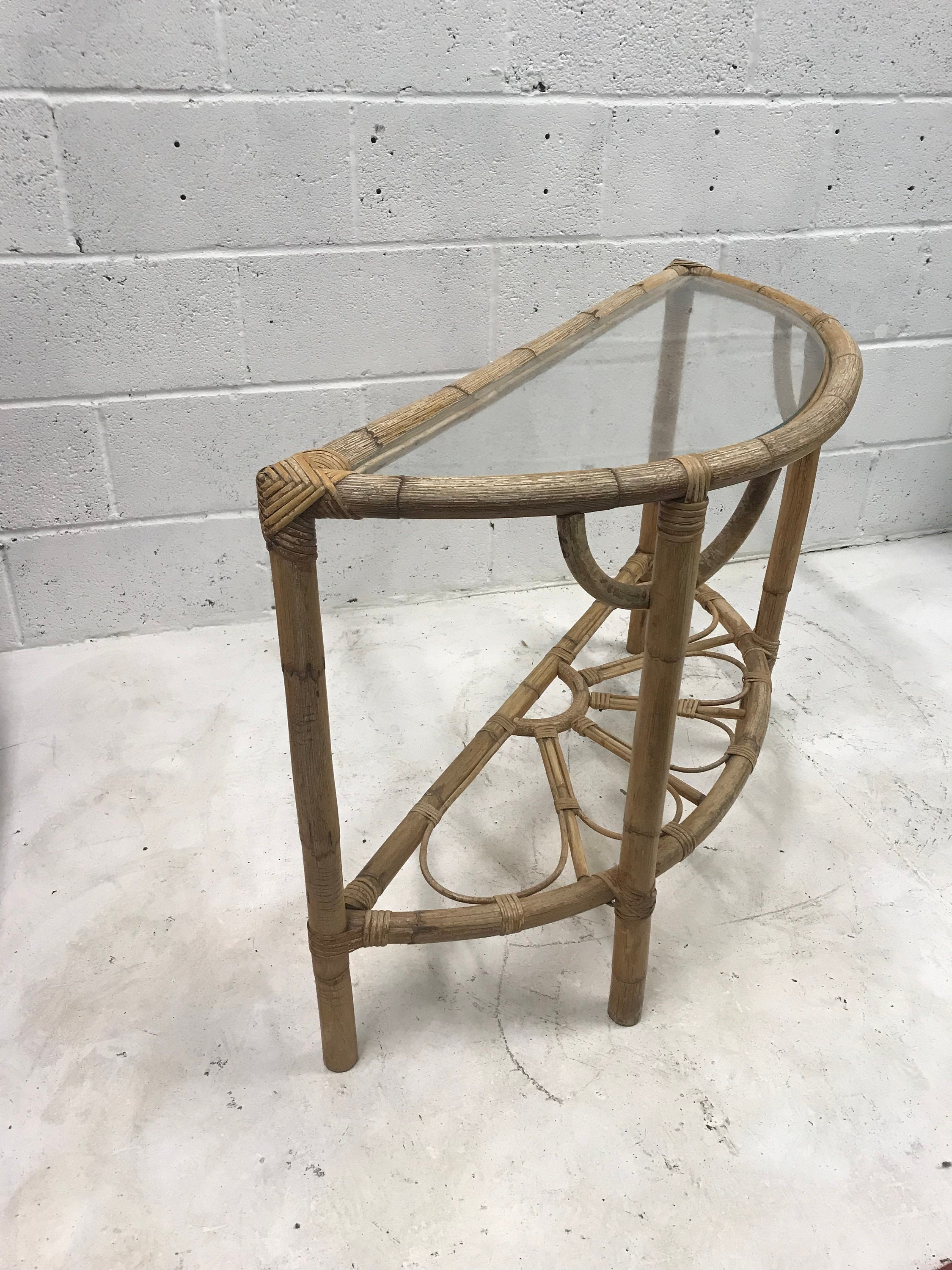 Bamboo Demilune Console Table With Glass Top - Etsy