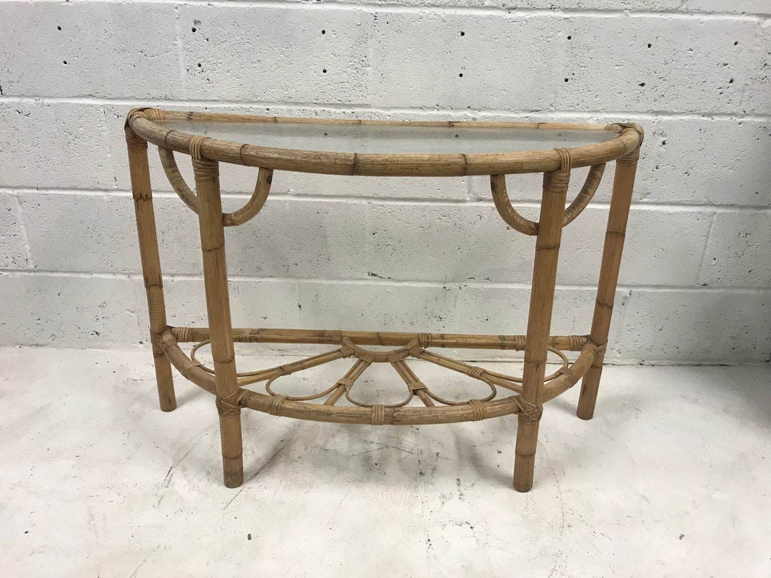 Bamboo Demilune Console Table With Glass Top - Etsy