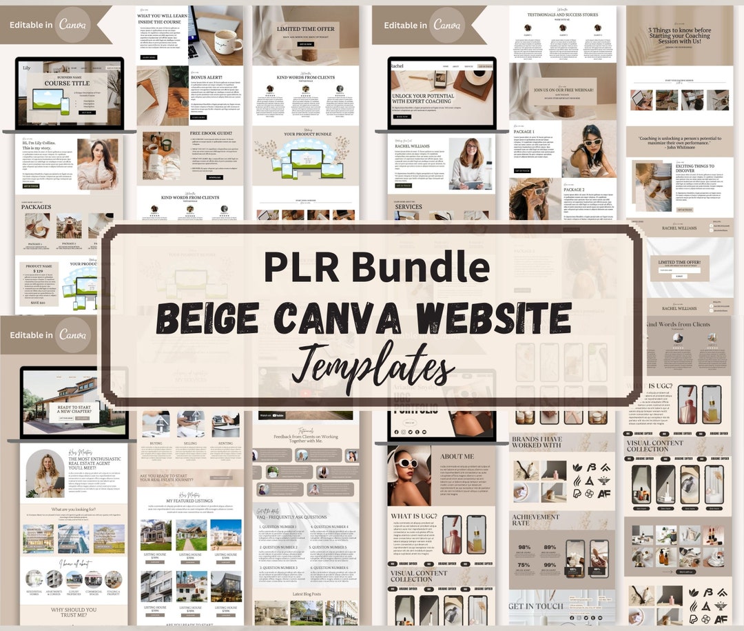 Canva Website Template Bundle of 6, Beige-themed Business Website ...