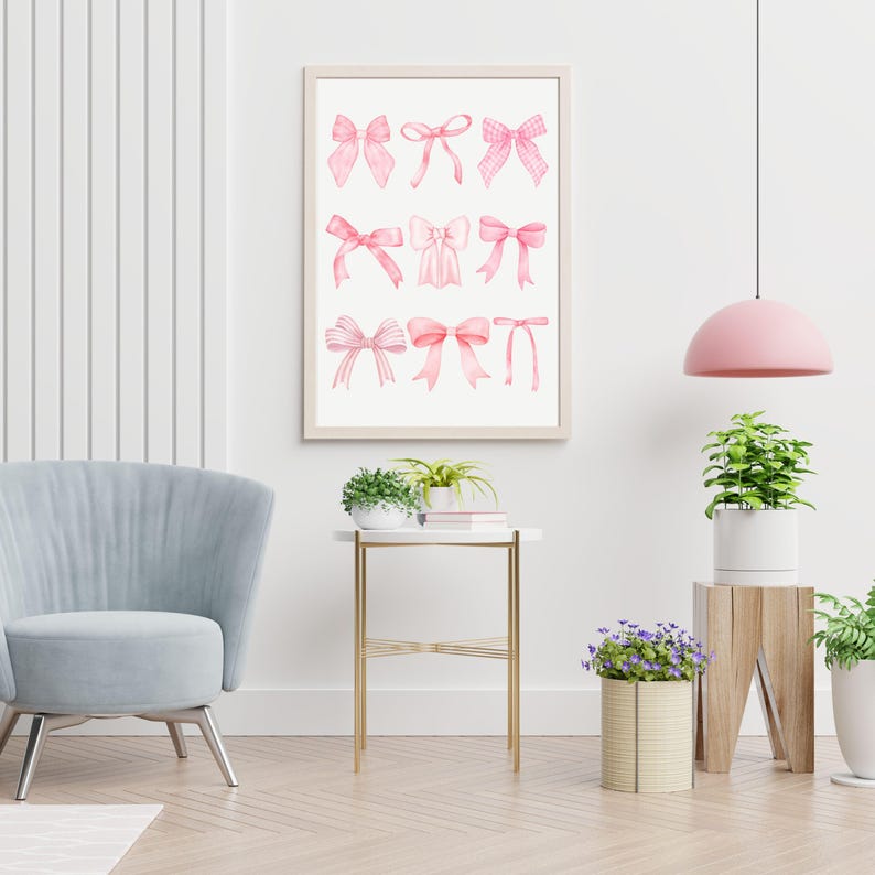 Trendy Pink Bows Coquette Poster, Pink Wall Art Decor, Printable ...