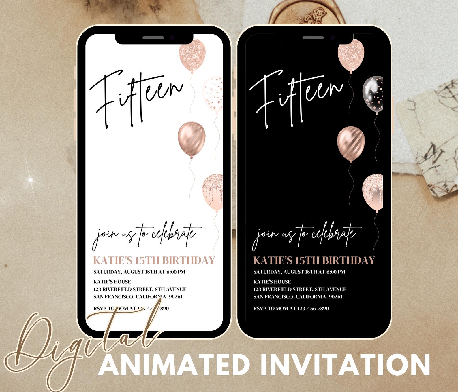 Editable 15th Birthday Invitation: Girl Party, Pink Balloons (digital ...