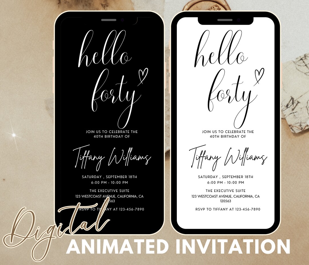 Minimalist Hello Forty Birthday E-invite: Modern Animated Template ...