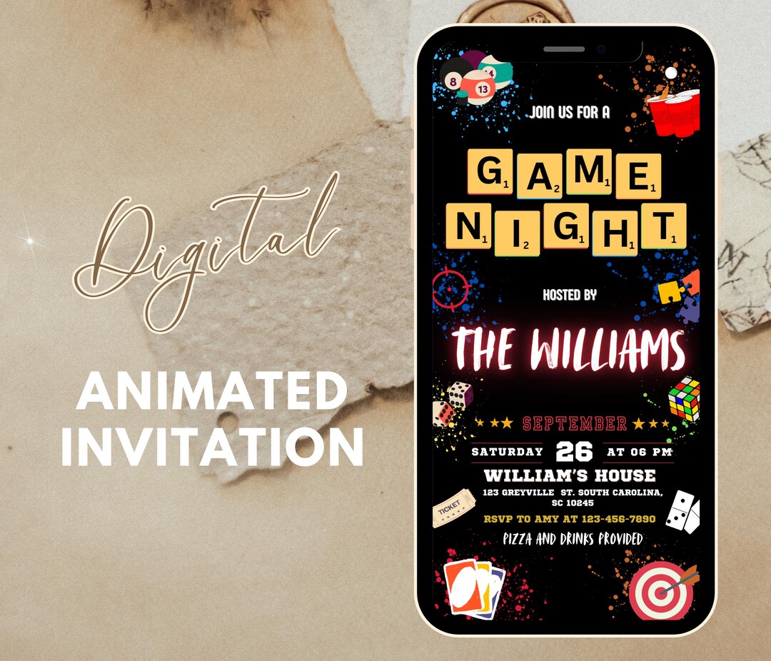 Game Night Invitation, EDITABLE House Party Invite, Board Games ...