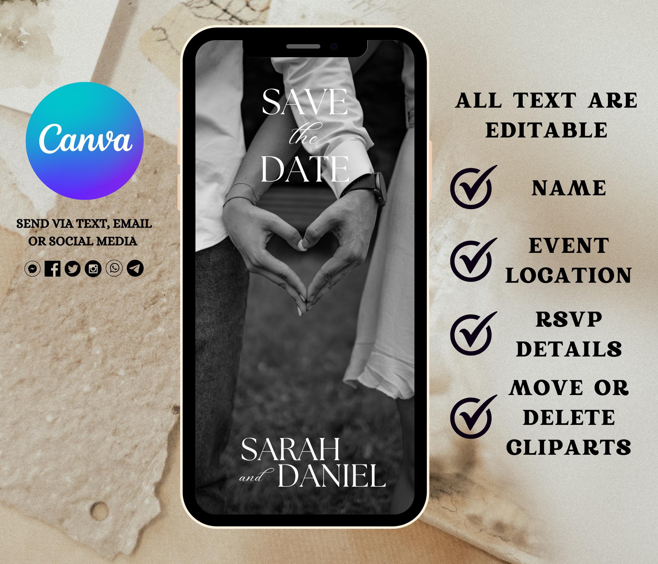Animated Wedding Save the Date Video: Editable Canva Template (digital ...
