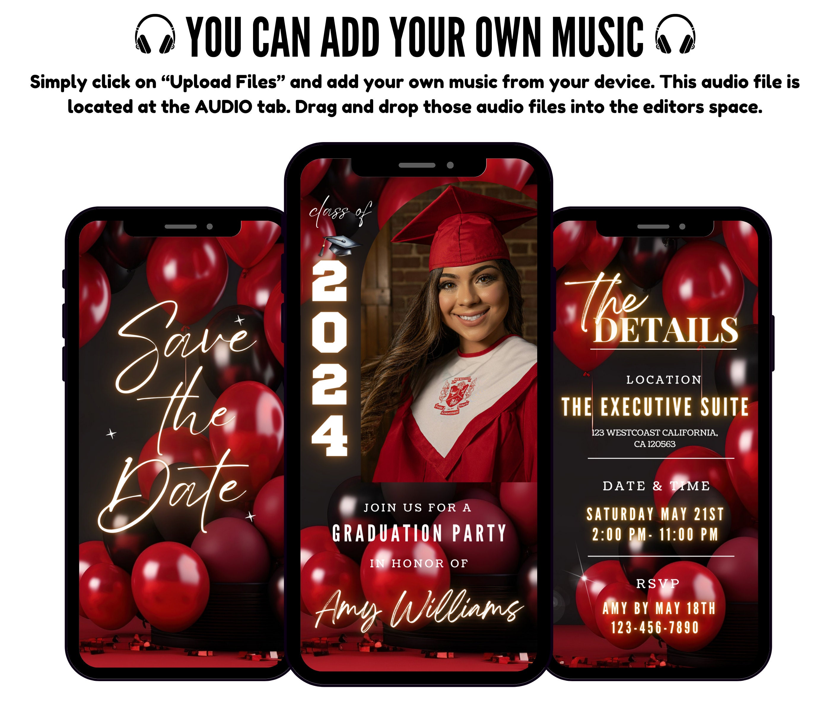 Red Graduation Invitation, Class of 2024, Editable Graduation Template ...