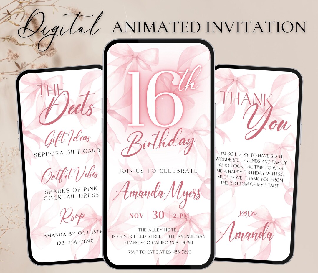 Sweet 16 Sixteen Birthday Invitation, Animated 16th Party Invite, 15th ...
