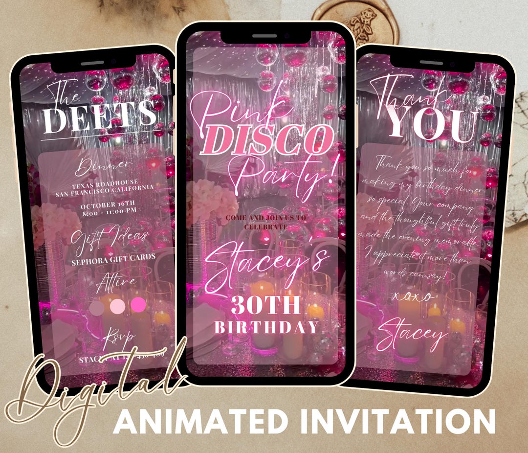 Pink Disco Party Invitation, Disco Birthday Party Animated Invitation ...