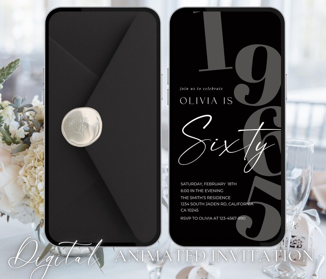 60th Birthday Evite for Men: Modern 60th Invite Her Him, Digital ...