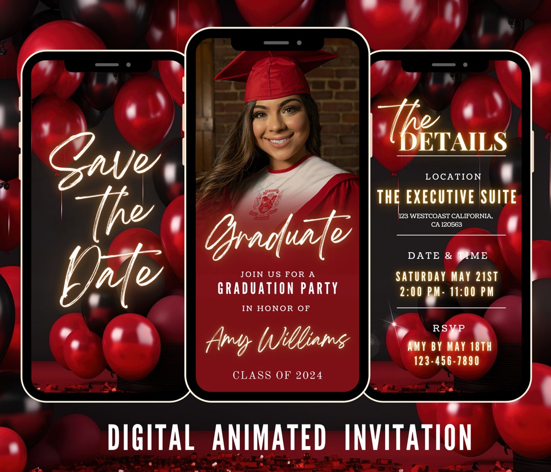 2024 Graduation Invitation, Maroon Color Graduation Invite, Save the Date Grad, Announcement ...