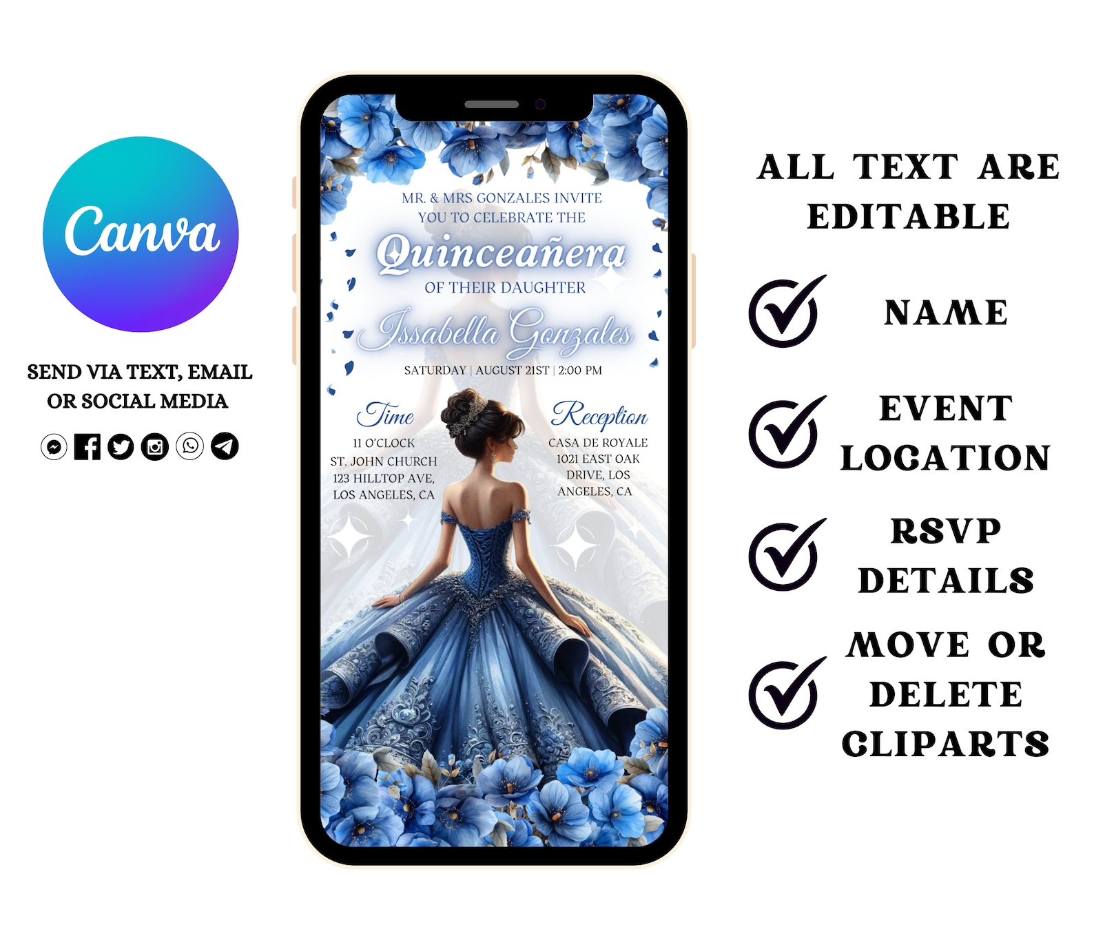 Quinceañera Video Invite - Canva Quinceanera, Quince Invitation ...